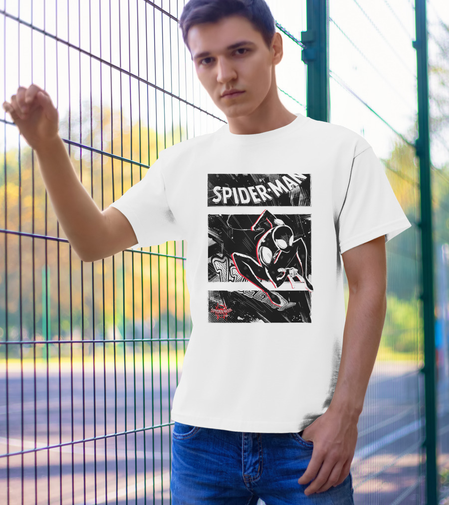Spider-Man Marvel Spiderverse Comic Graphic Action Panels T-Shirt