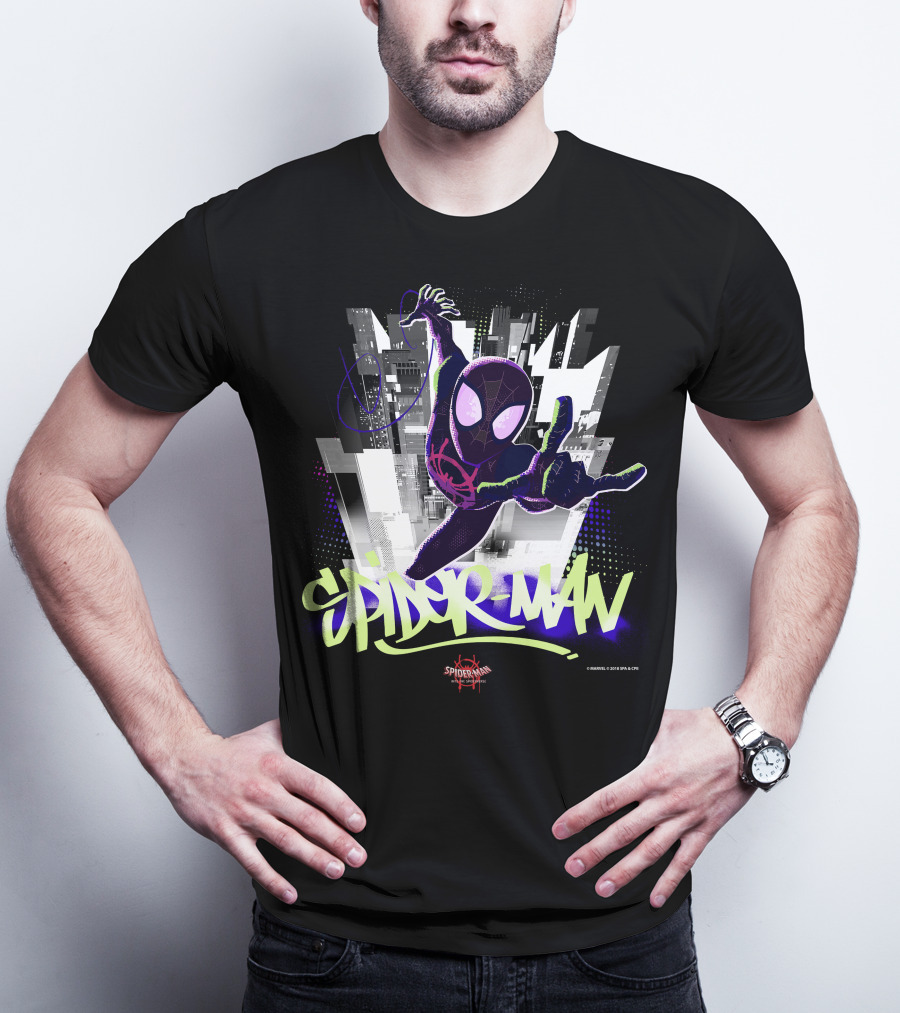 Spider-Man Spiderverse Graffiti City Marvel Iconic Swing Pose T-Shirt
