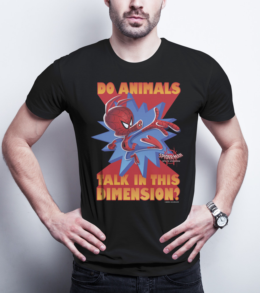 Marvel Spider-Man Into The Spiderverse Do Animals Talk In This Dimension? T-Shirt