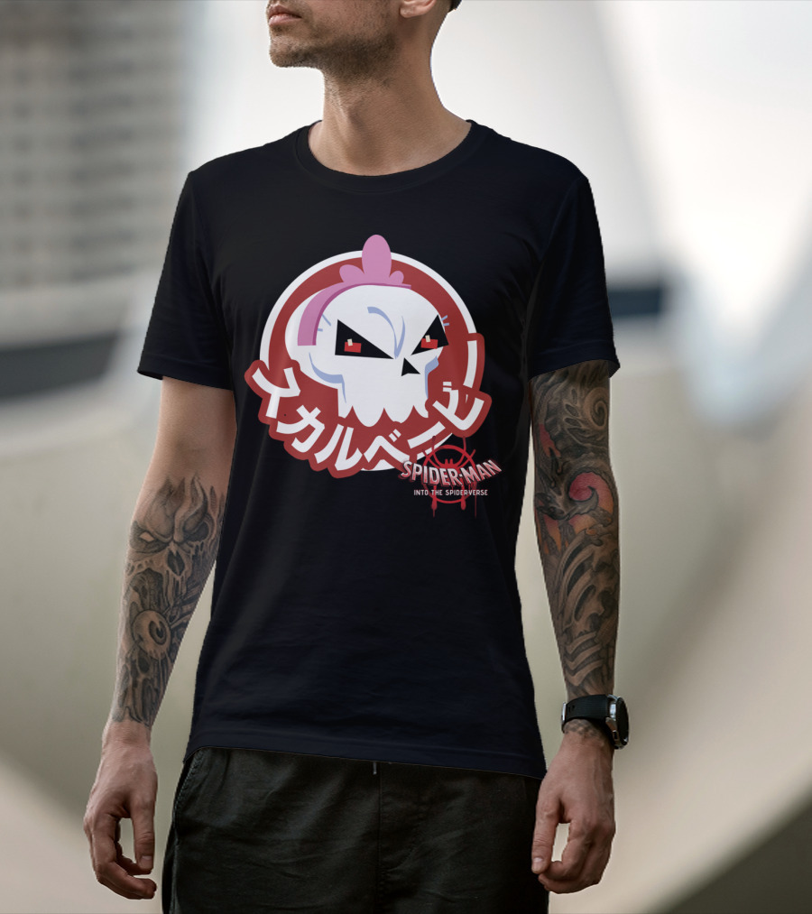 Spider-Man Into The Spider-Verse Skull Sticker Marvel T-Shirt
