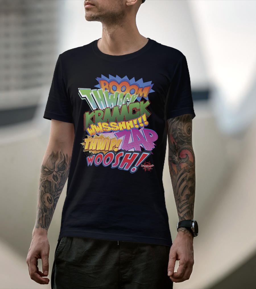 BOOOM THWACK KRRACK WHSSHH THWIP ZAP WOOSH Marvel Spider-Man Spiderverse T-Shirt