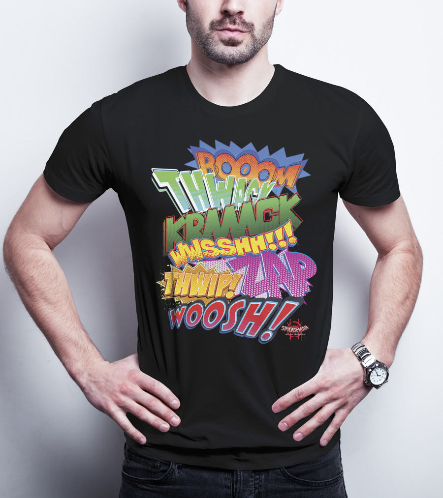 BOOOM THWACK KRRACK WHSSHH THWIP ZAP WOOSH Marvel Spider-Man Spiderverse T-Shirt