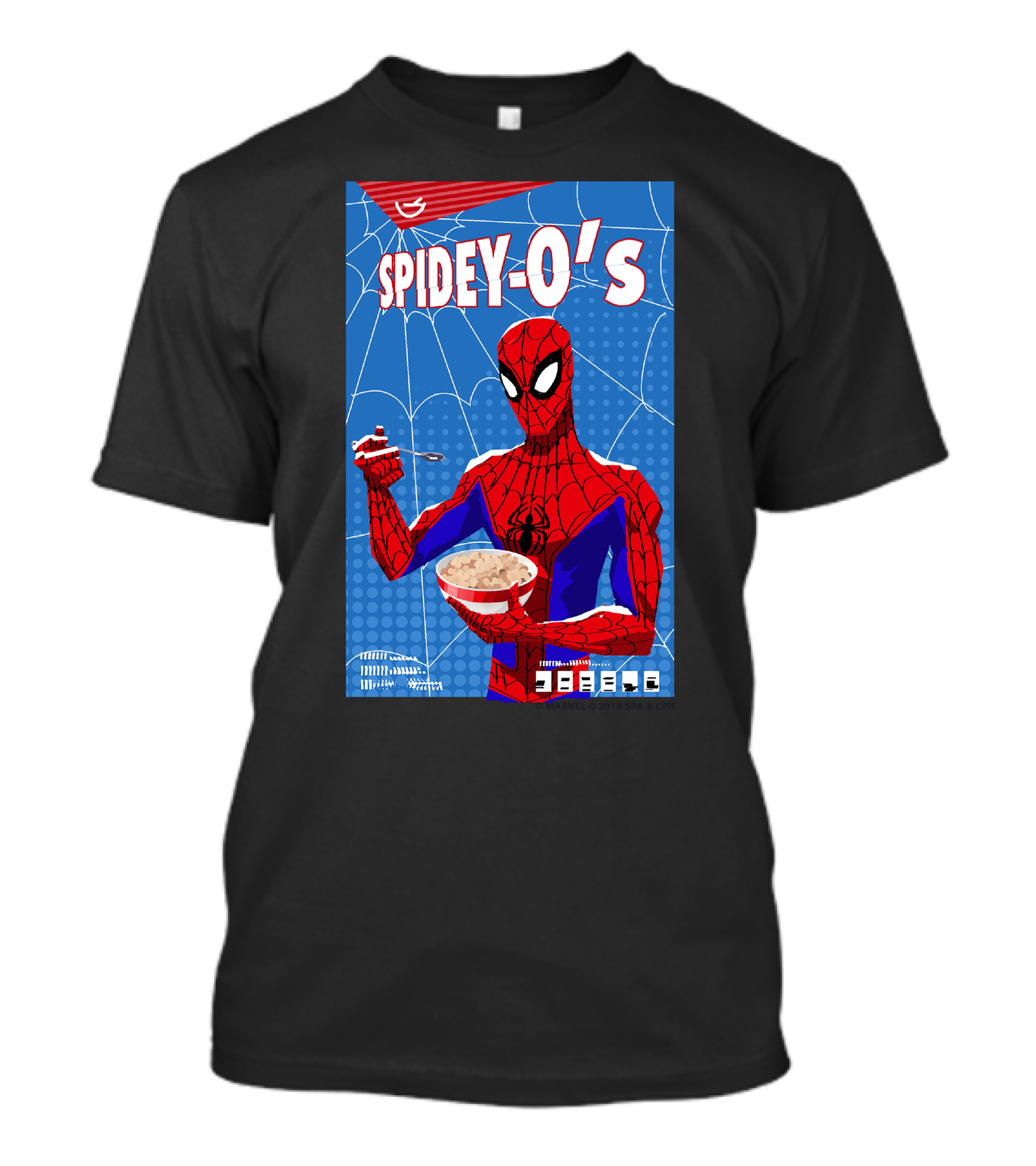 Marvel Spider-Man Spiderverse Spidey-Os Cereal Box Breakfast Comics T-Shirt