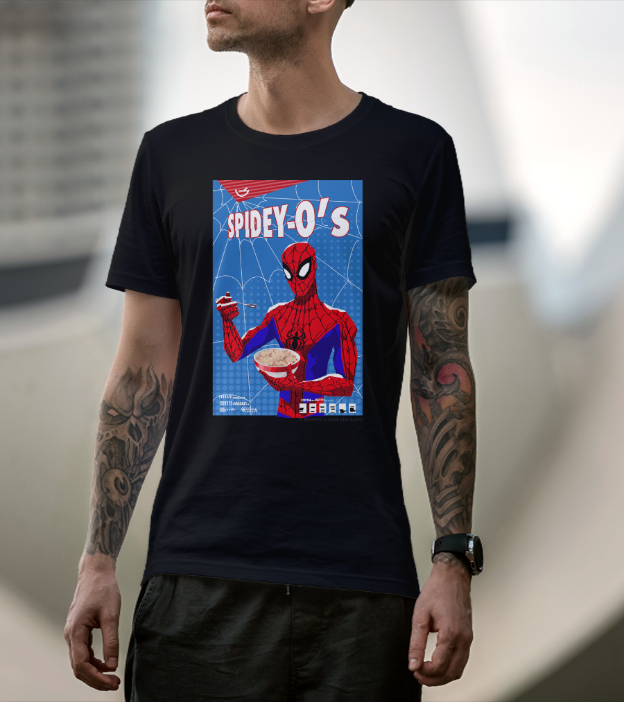 Marvel Spider-Man Spiderverse Spidey-Os Cereal Box Breakfast Comics T-Shirt