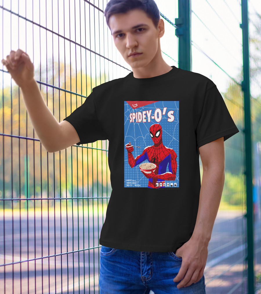 Marvel Spider-Man Spiderverse Spidey-Os Cereal Box Breakfast Comics T-Shirt