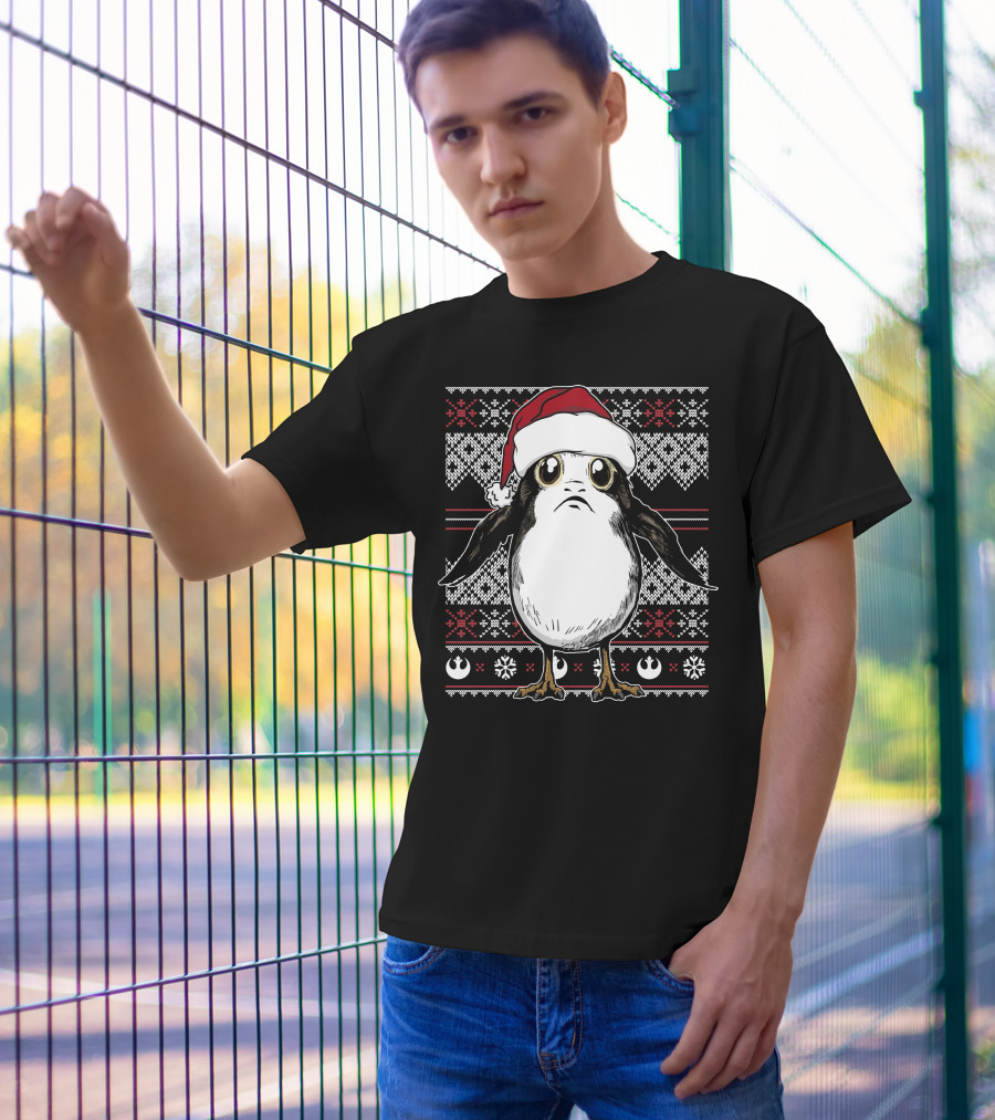 Star Wars Porg Christmas Santa Hat Ugly T-Shirt