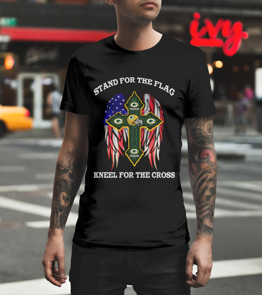 Packers Cross With American Flag Wings Stand For The Flag Kneel For The Cross T-Shirt
