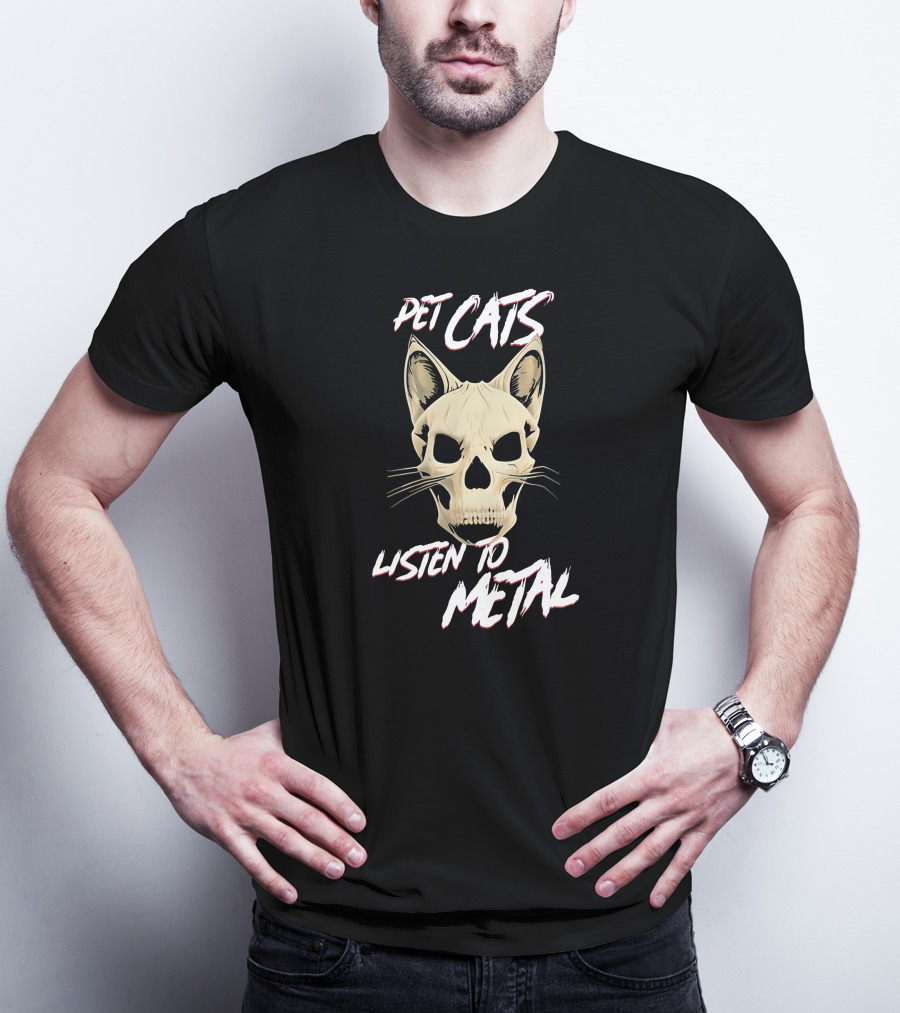 Pet Cats Listen To Metal Skull Headcat T-Shirt