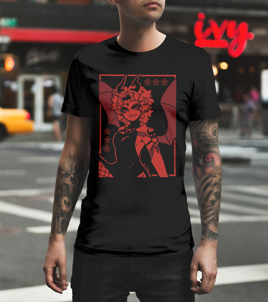 He's Satanic Red Devil Horned Figure With Bat Wings And Stars By Bitol T-Shirt
