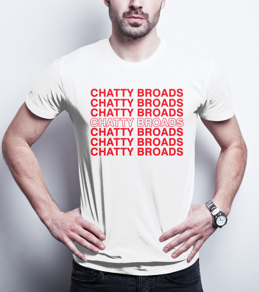 CHATTY BROADS PODCAST MERCH RED REPEATING TEXT T-Shirt