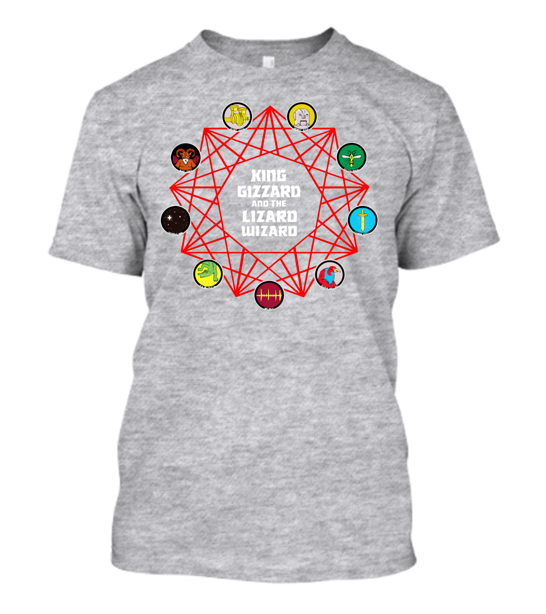 King Gizzard And The Lizard Wizard Merch With Iconic Symbols And Red Geometric Web T-Shirt