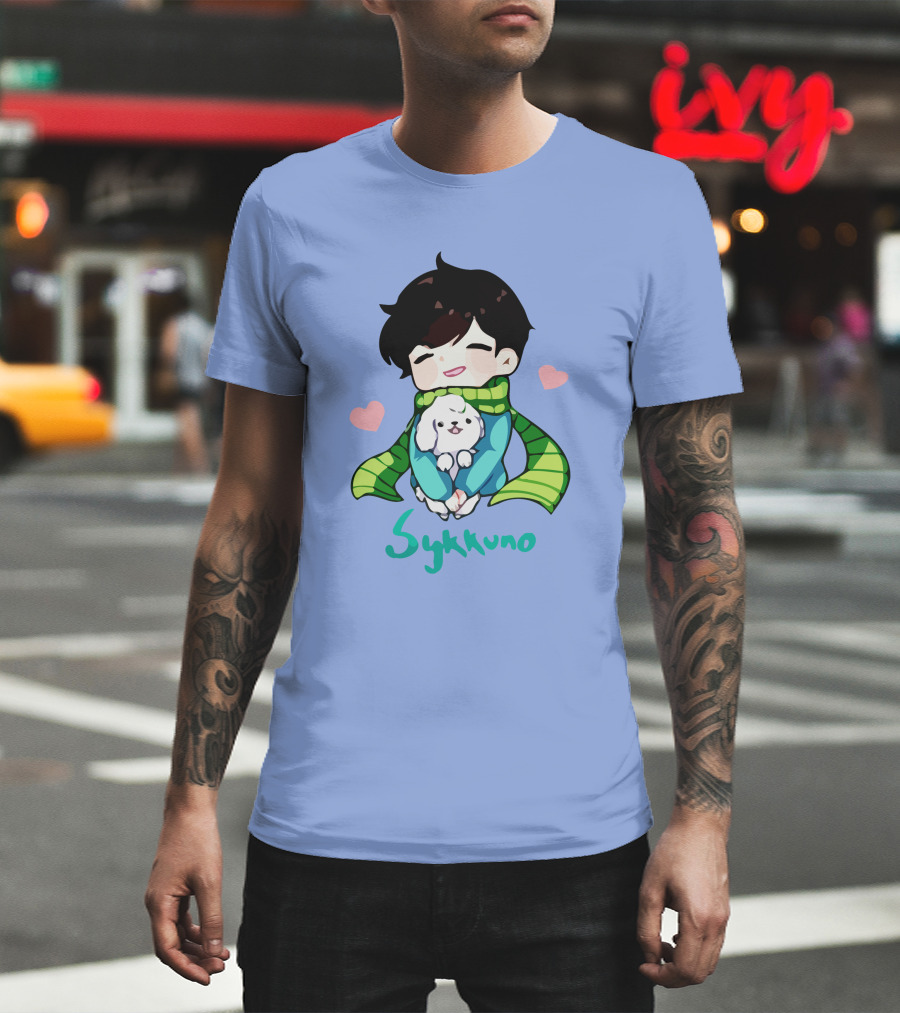 Sykkuno Cute Chibi Character With Puppy And Green Scarf T-Shirt