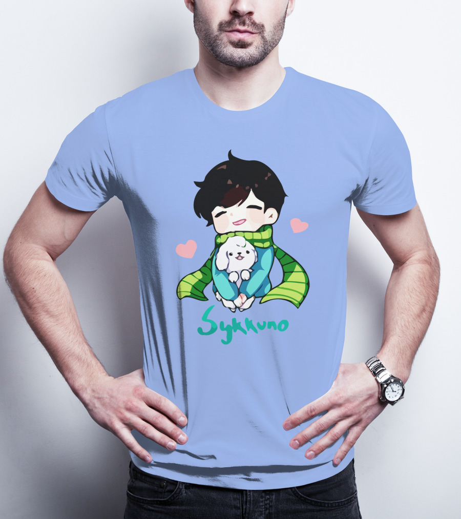 Sykkuno Cute Chibi Character With Puppy And Green Scarf T-Shirt
