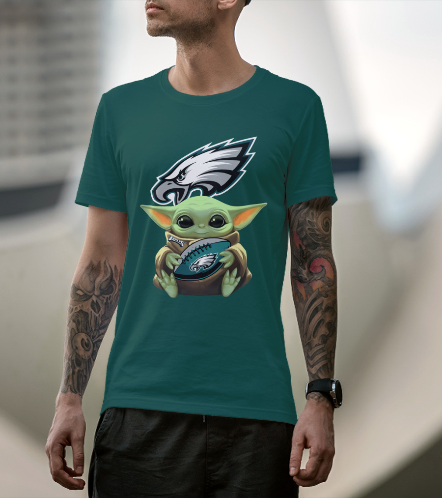 Baby Yoda Holding Philadelphia Eagles Football T-Shirt