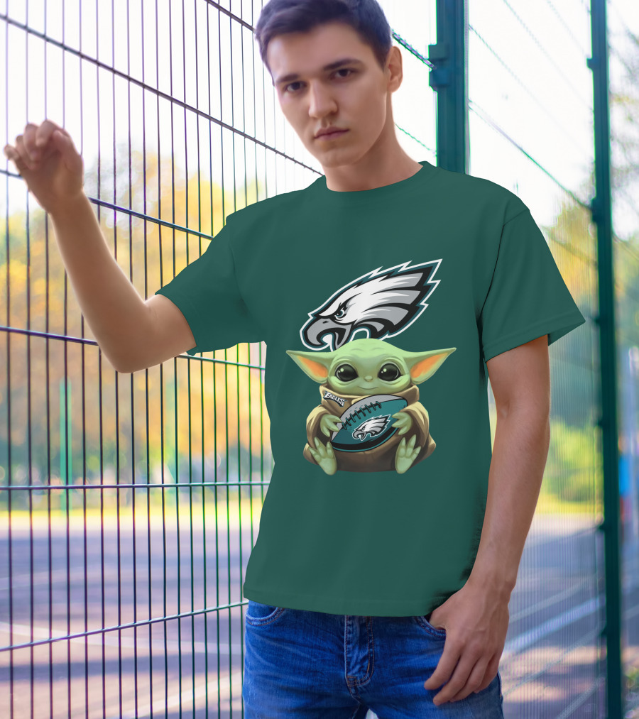 Baby Yoda Holding Philadelphia Eagles Football T-Shirt