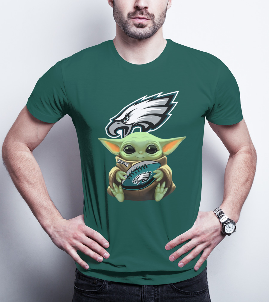Baby Yoda Holding Philadelphia Eagles Football T-Shirt