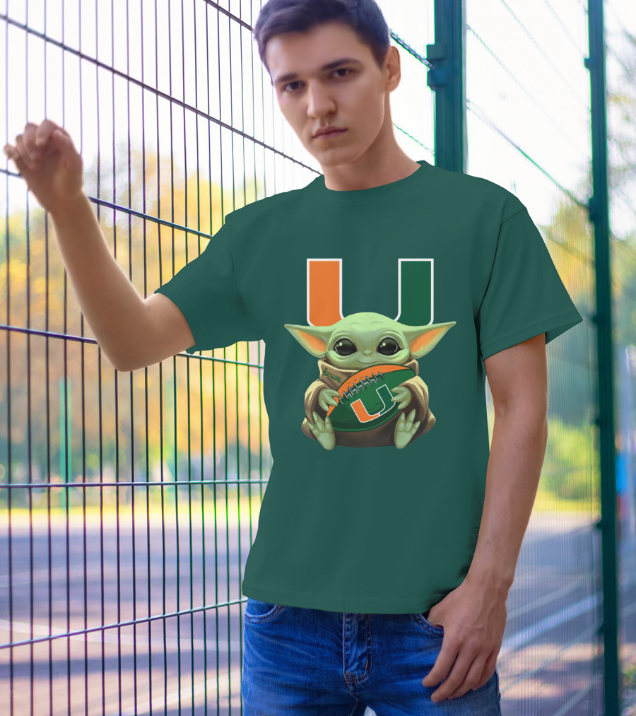 Miami Hurricanes Baby Yoda Football T-Shirt