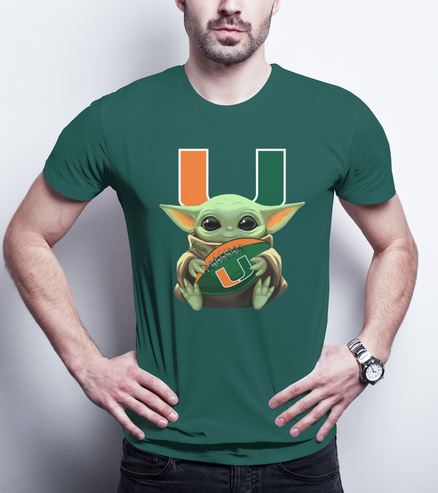 Miami Hurricanes Baby Yoda Football T-Shirt