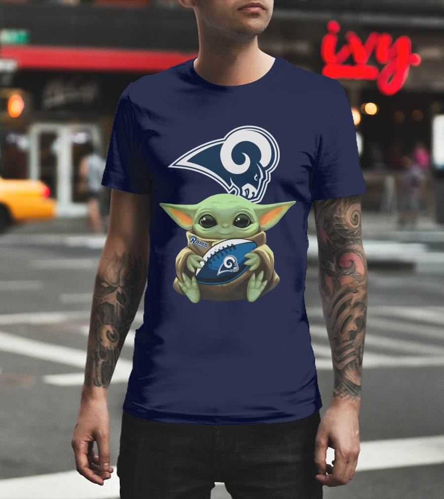 Baby Football Holding Rams T-Shirt