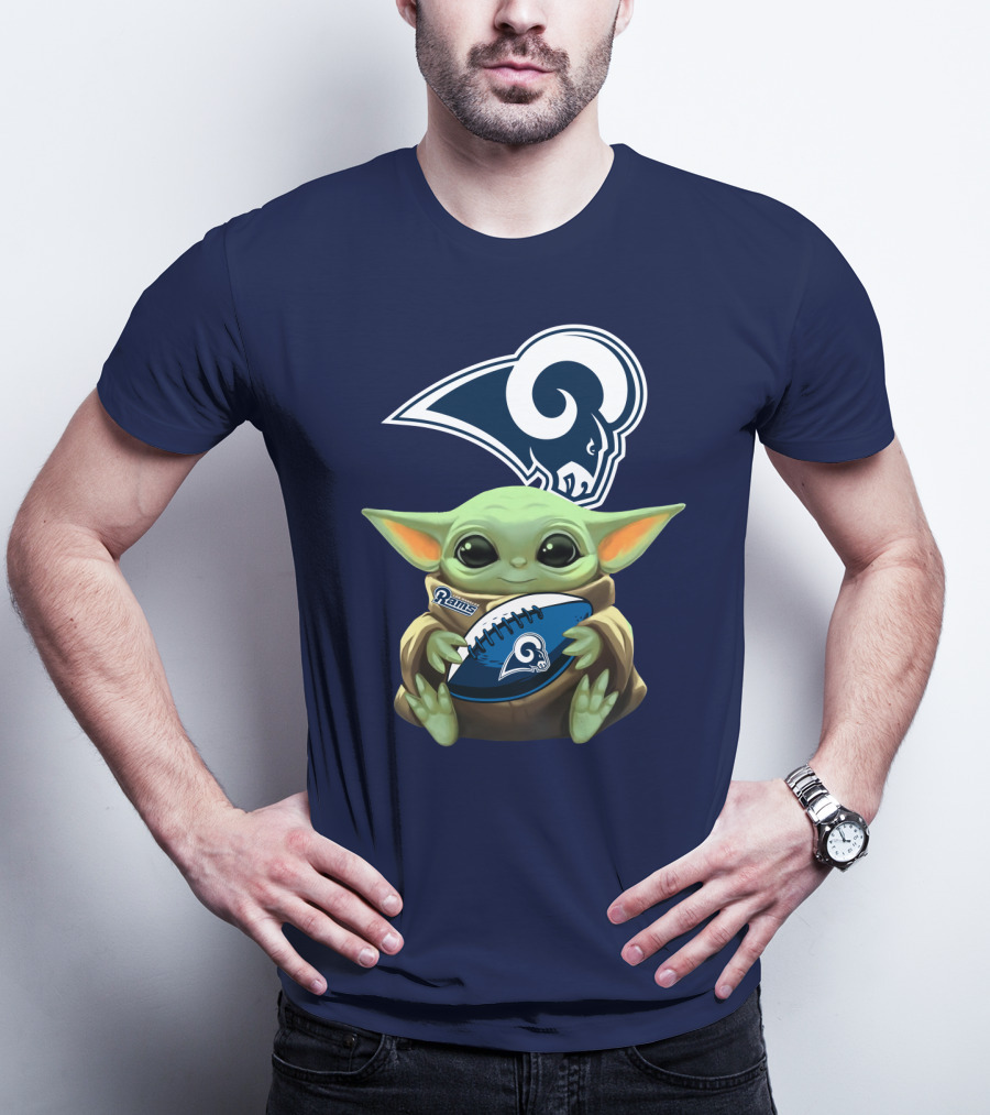 Baby Football Holding Rams T-Shirt