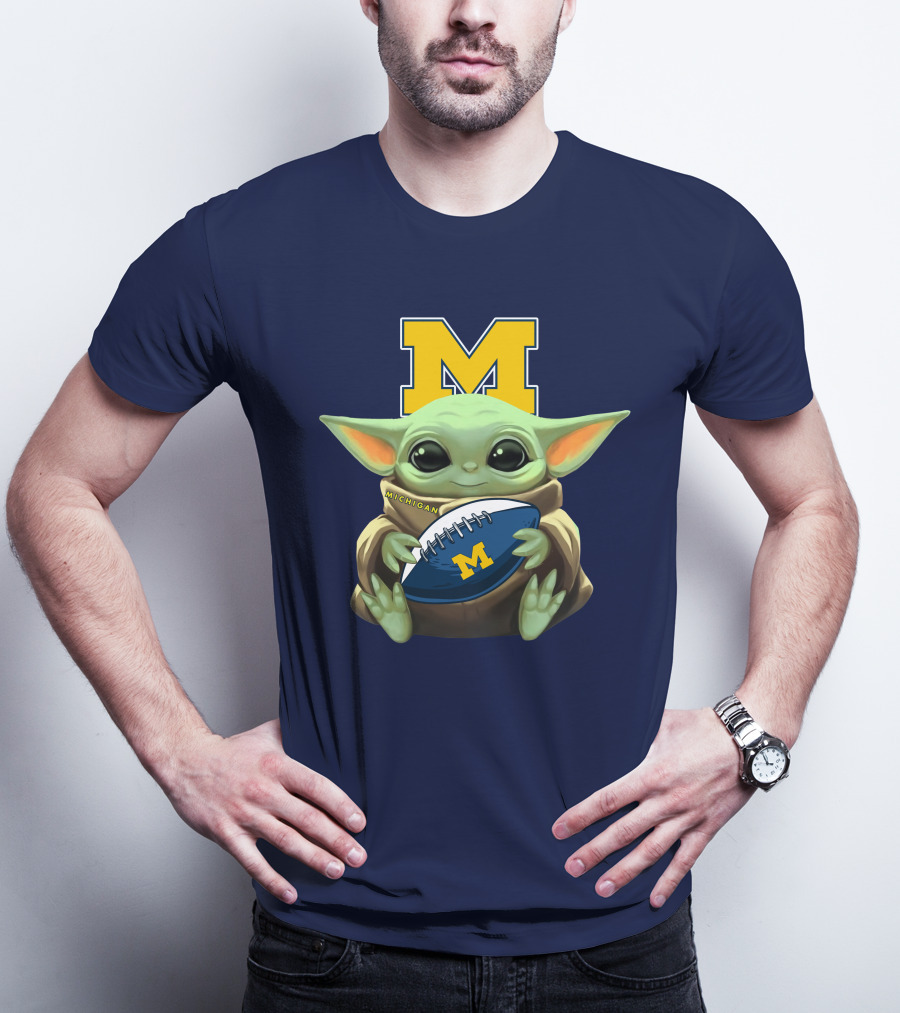 Michigan Baby Yoda Holding Football T-Shirt