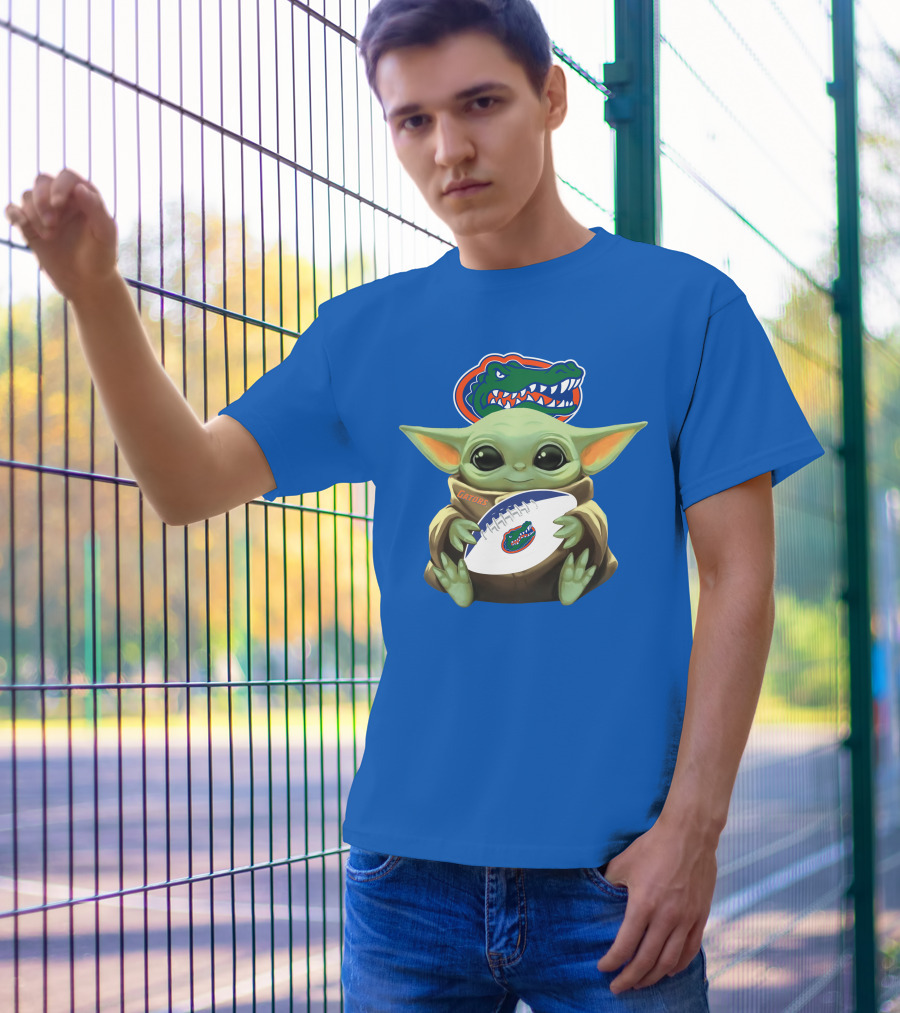 Baby Yoda Holding Football With Gators Logo T-Shirt