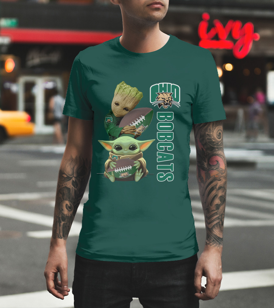 Ohio Bobcats Grogu And Groot Football T-Shirt