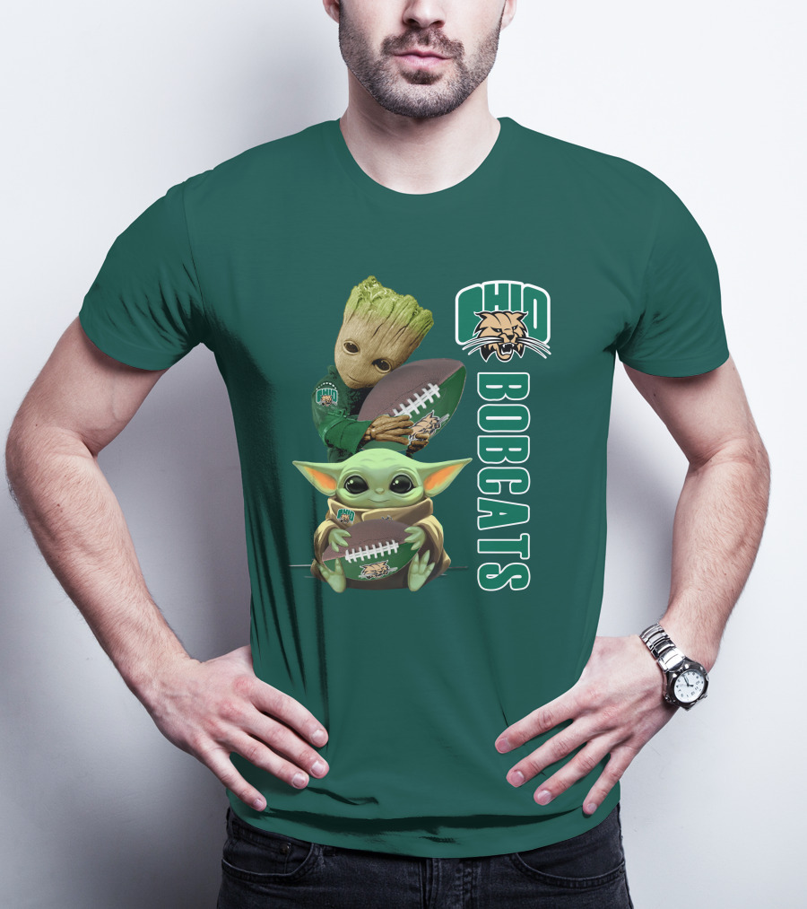Ohio Bobcats Grogu And Groot Football T-Shirt