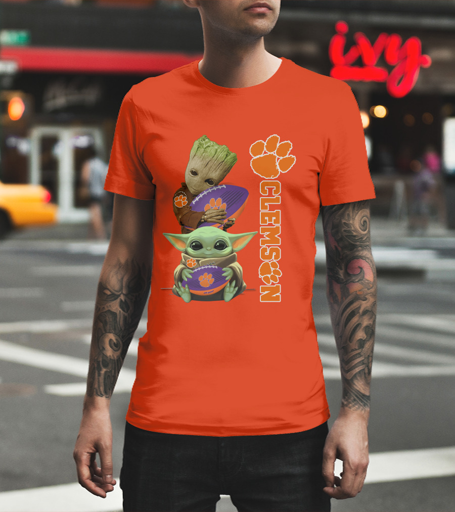 Clemson Football Baby Yoda And Groot T-Shirt