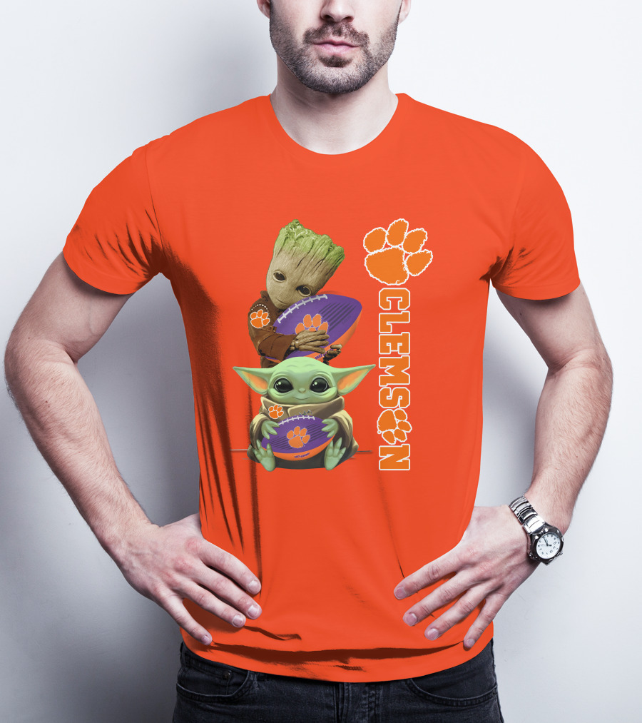 Clemson Football Baby Yoda And Groot T-Shirt