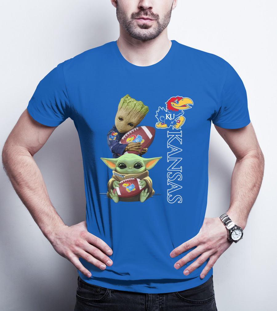 Groot Baby Yoda Kansas Jayhawks Football T-Shirt