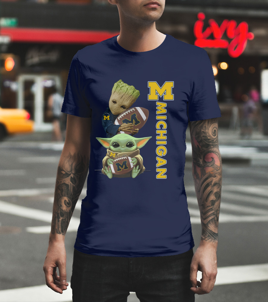M Michigan Groot Baby Yoda Football T-Shirt