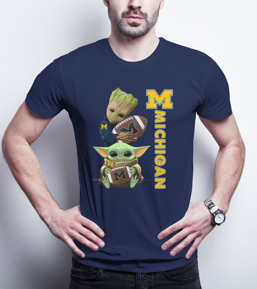 M Michigan Groot Baby Yoda Football T-Shirt
