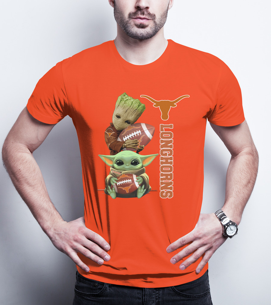 Groot And Baby Yoda Football Longhorns T-Shirt