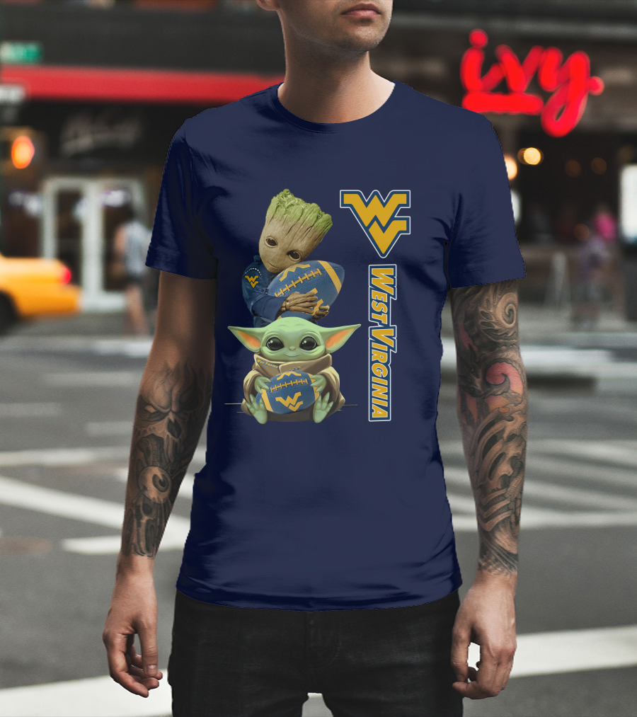 Groot And Baby Yoda West Virginia Mountaineers T-Shirt
