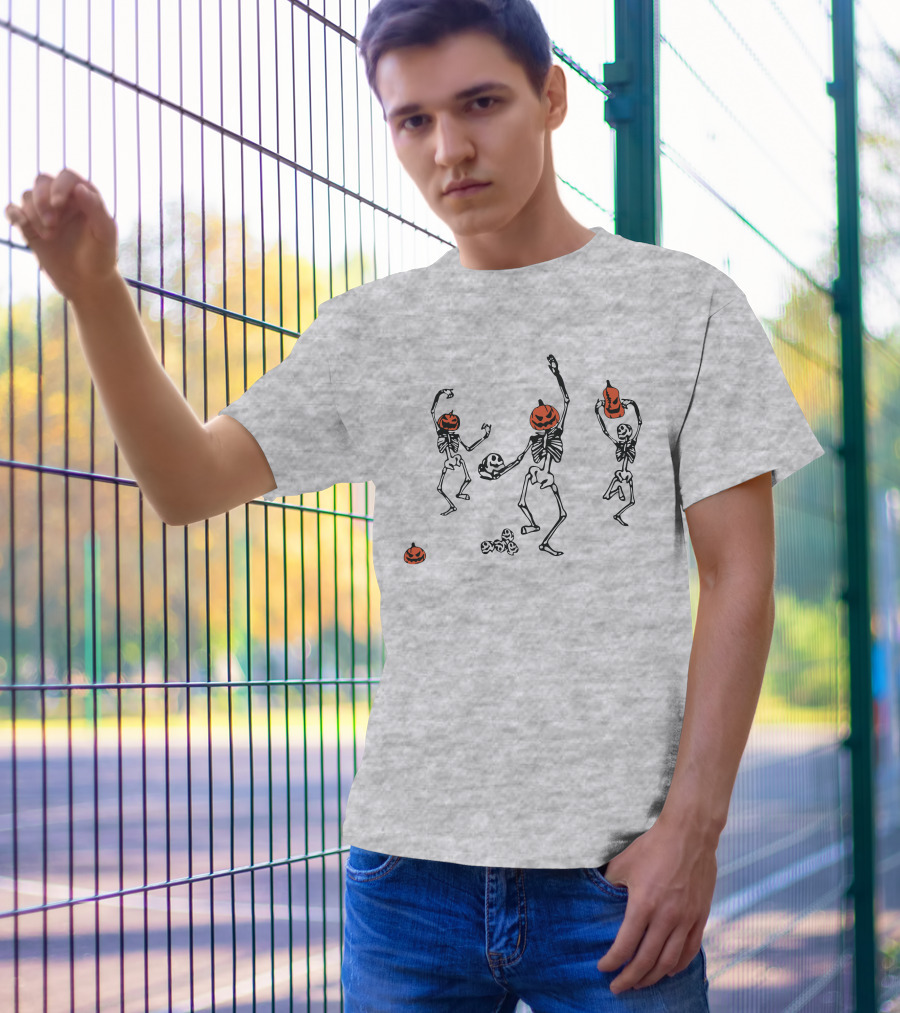 Dancing Pumpkin-Head Skeletons Halloween T-Shirt