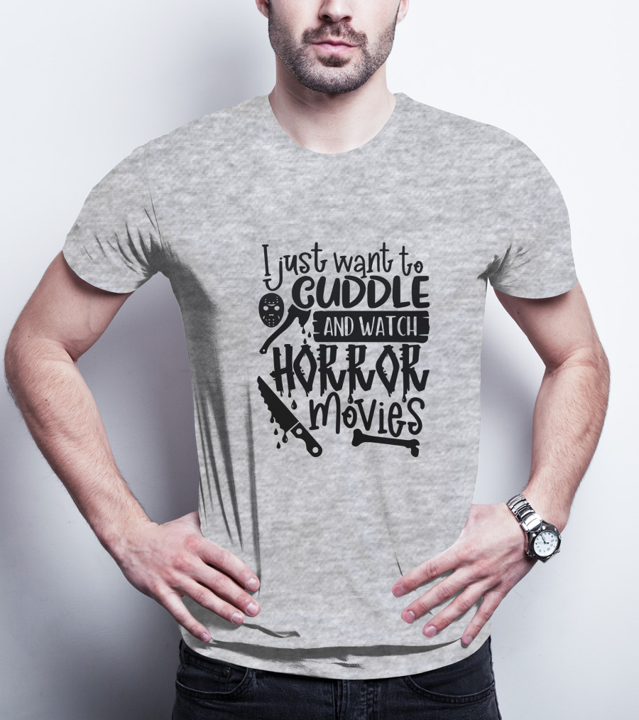 I Just Want To Cuddle And Watch Horror Movies With Dripping Knife And Skull Mask T-Shirt