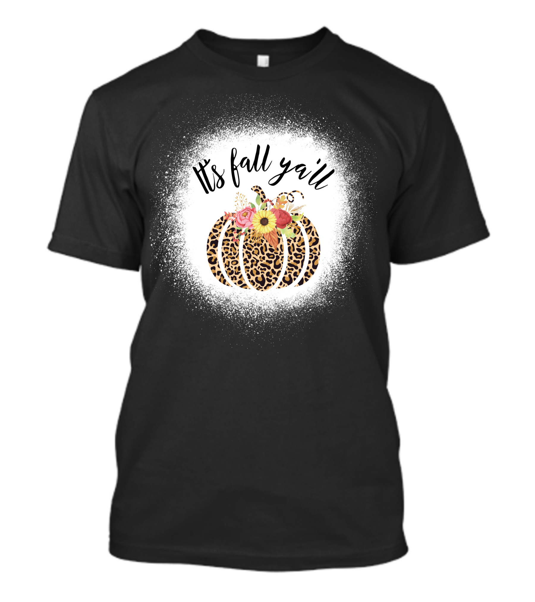 Its Fall Yall Leopard Pumpkin With Floral Accent T-Shirt
