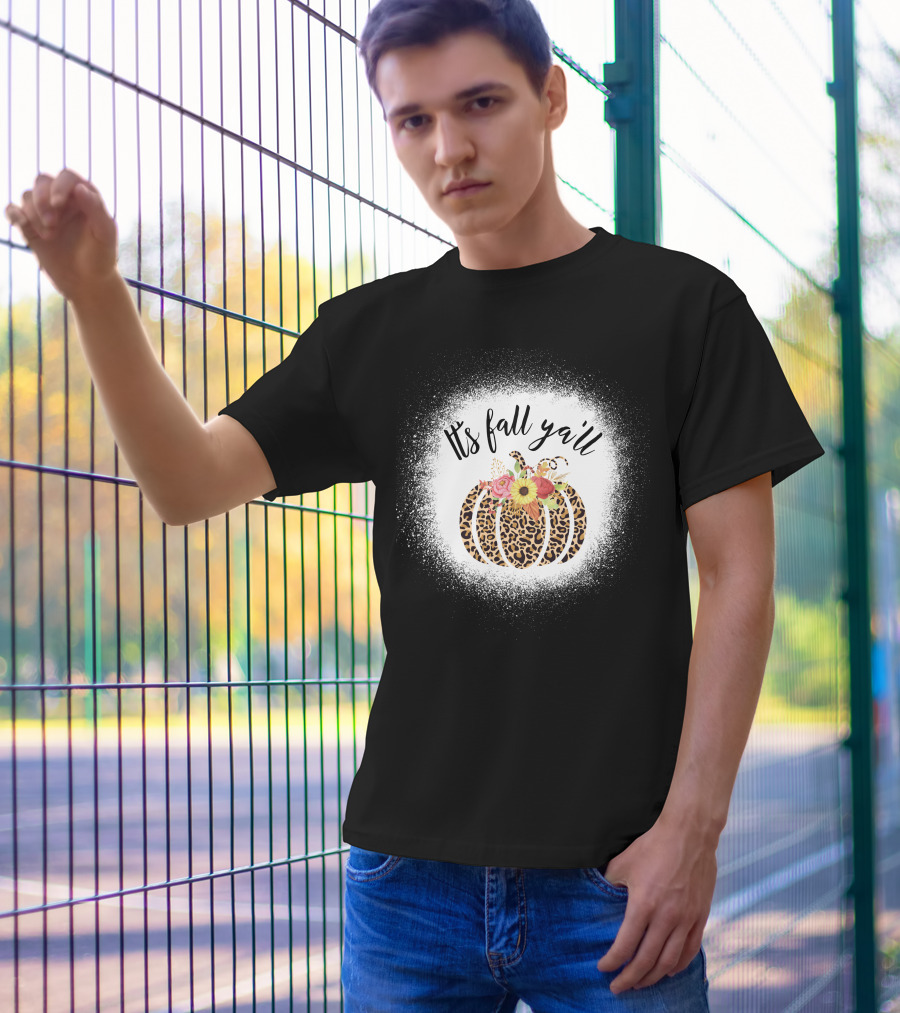 Its Fall Yall Leopard Pumpkin With Floral Accent T-Shirt