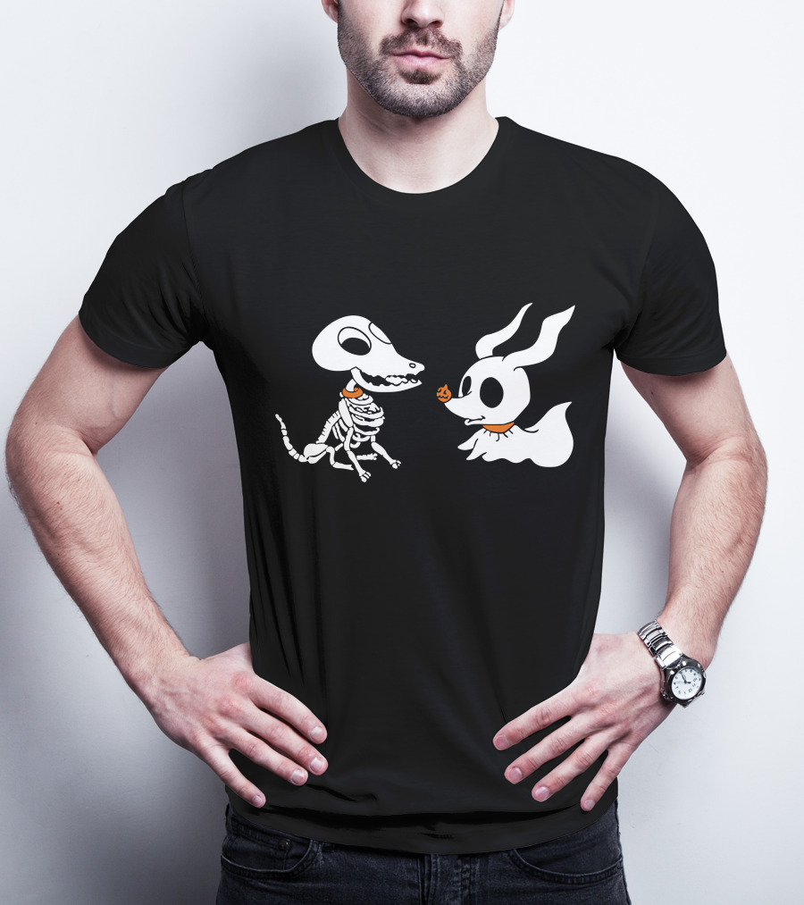 Zero The Ghost Dog And Dino Skeleton Pups Halloween T-Shirt
