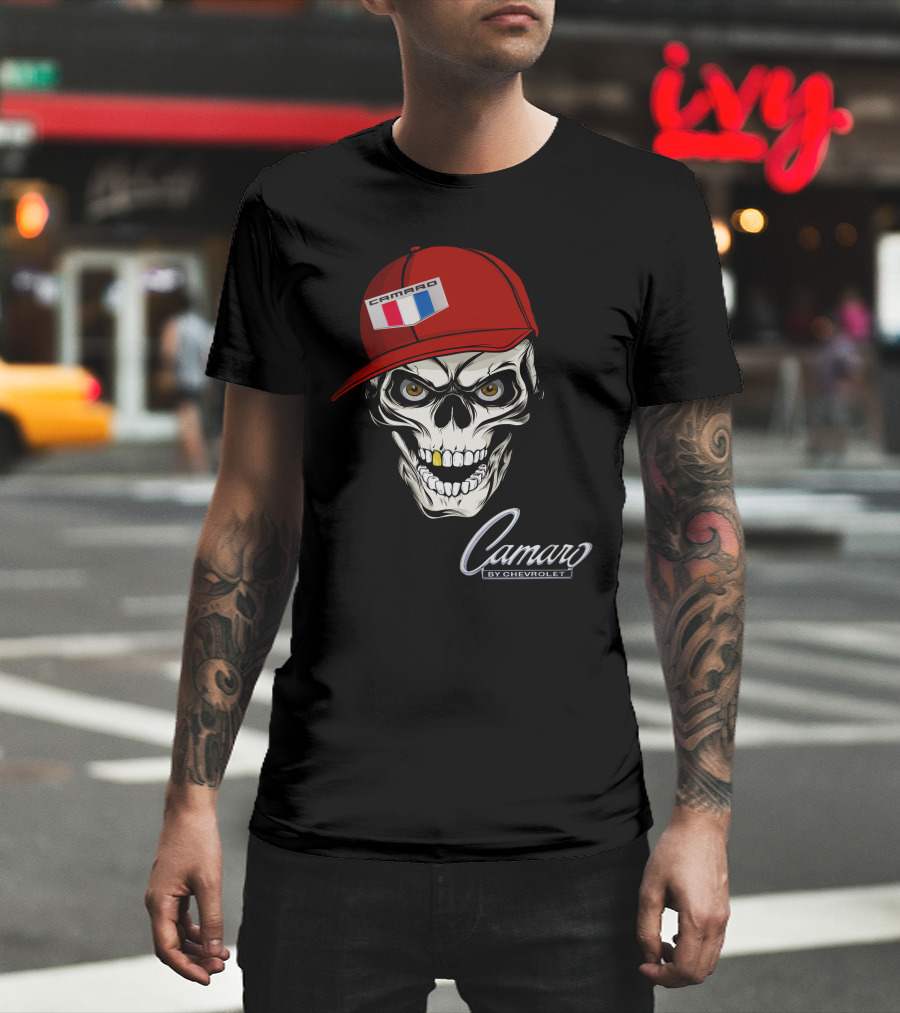 Camaro Skull With Red Cap By Chevrolet T-Shirt
