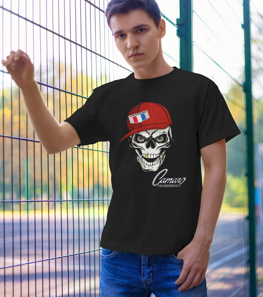 Camaro Skull With Red Cap By Chevrolet T-Shirt