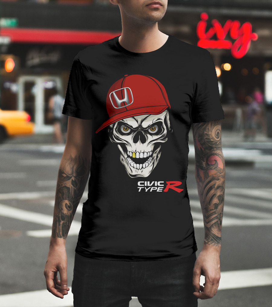 Civic Type R Skull With Red Honda Cap T-Shirt