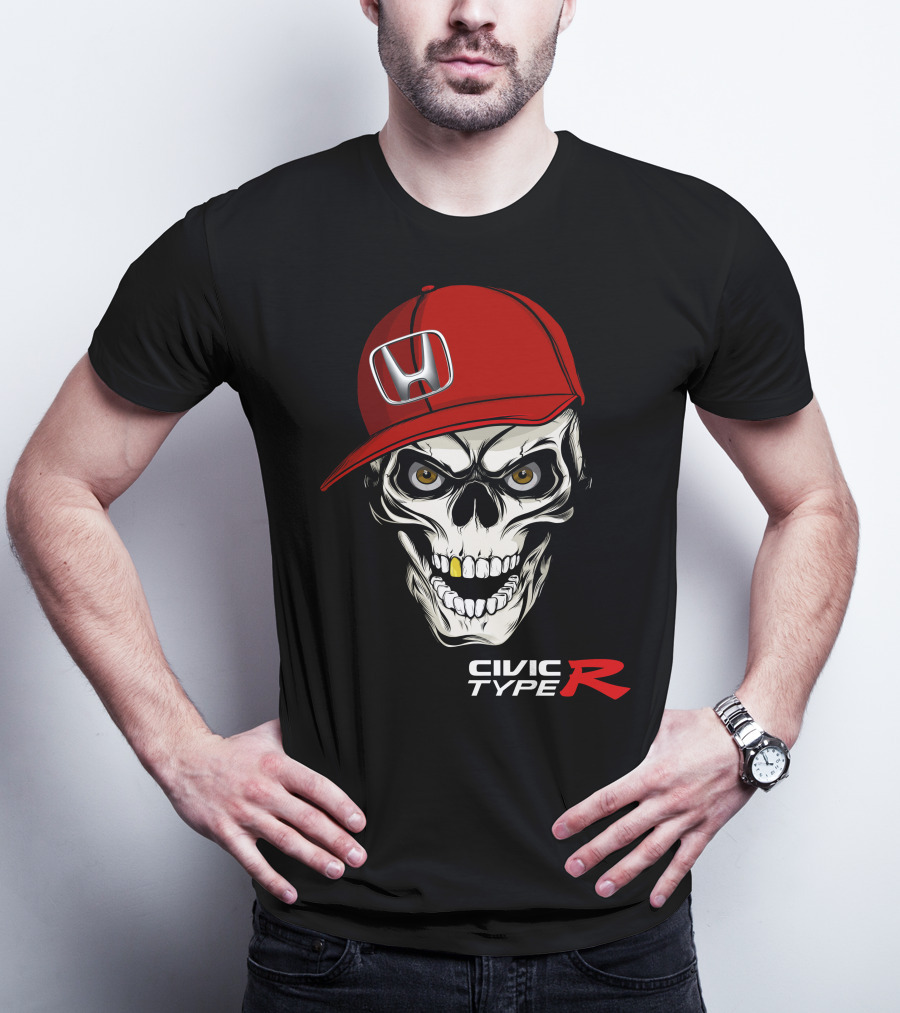 Civic Type R Skull With Red Honda Cap T-Shirt