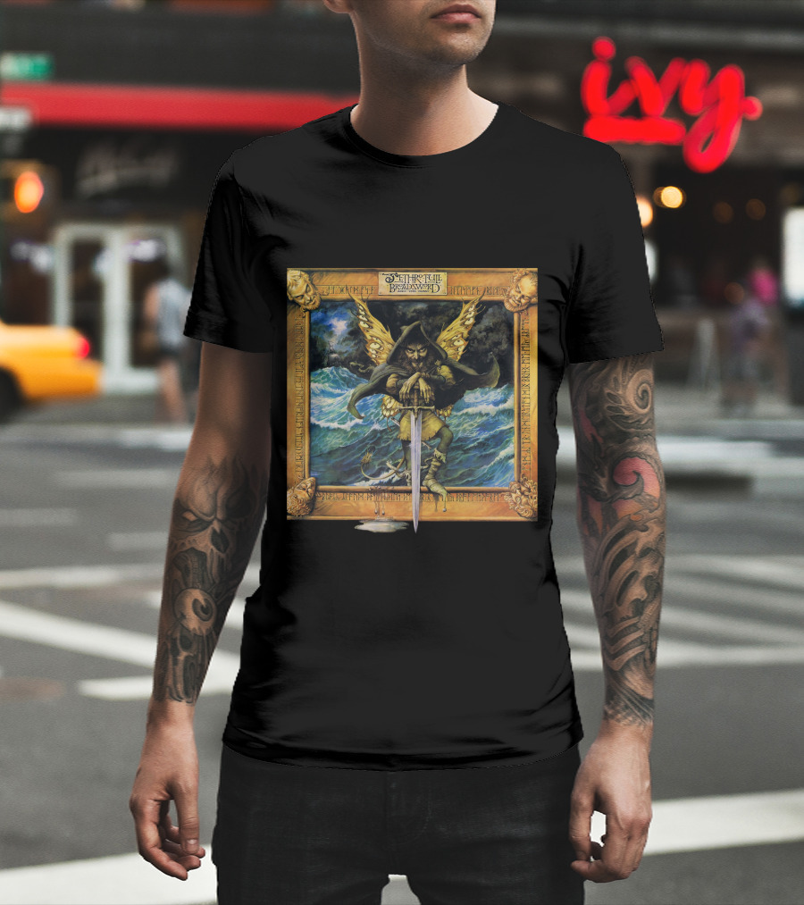 Jethro Tull Broadsword And The Beast Album Art With Hooded Figure And Ocean Waves T-Shirt
