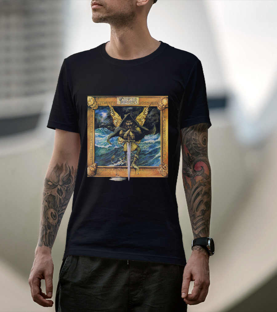 Jethro Tull Broadsword And The Beast Album Art With Hooded Figure And Ocean Waves T-Shirt