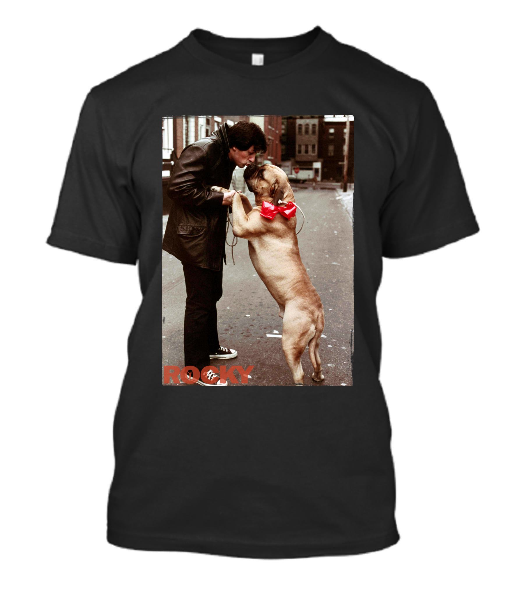 Rocky And Dog With Red Bow In Urban Street Scene T-Shirt