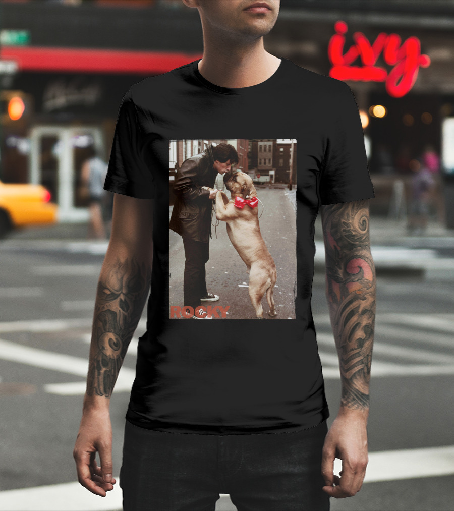 Rocky And Dog With Red Bow In Urban Street Scene T-Shirt