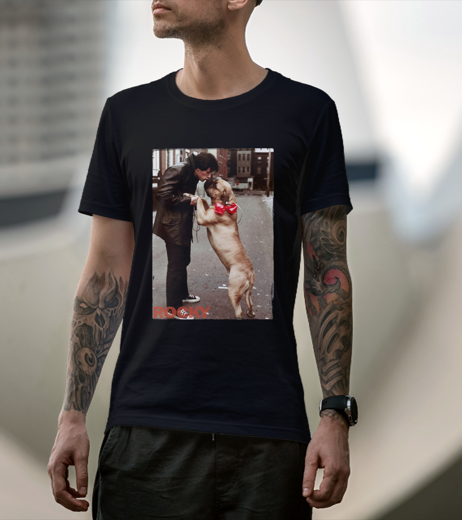 Rocky And Dog With Red Bow In Urban Street Scene T-Shirt