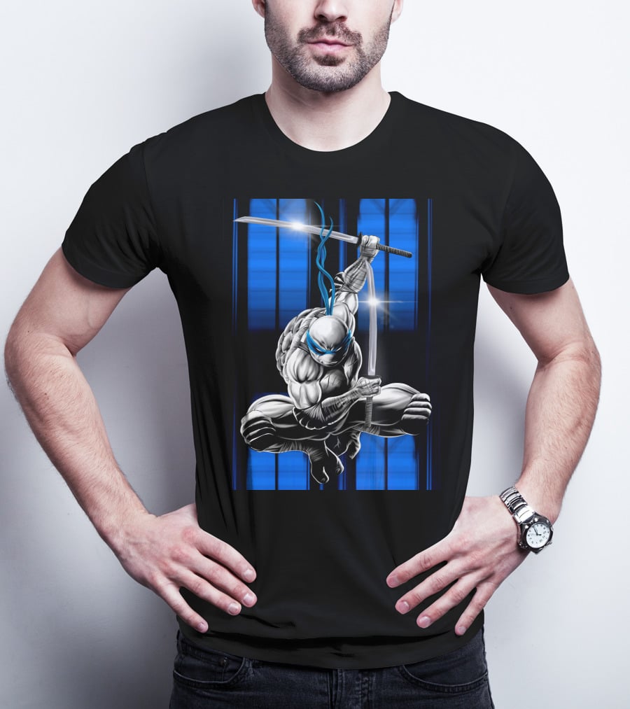 Leonardo Ninja Warrior Blue Bandana Sword Jump T-Shirt